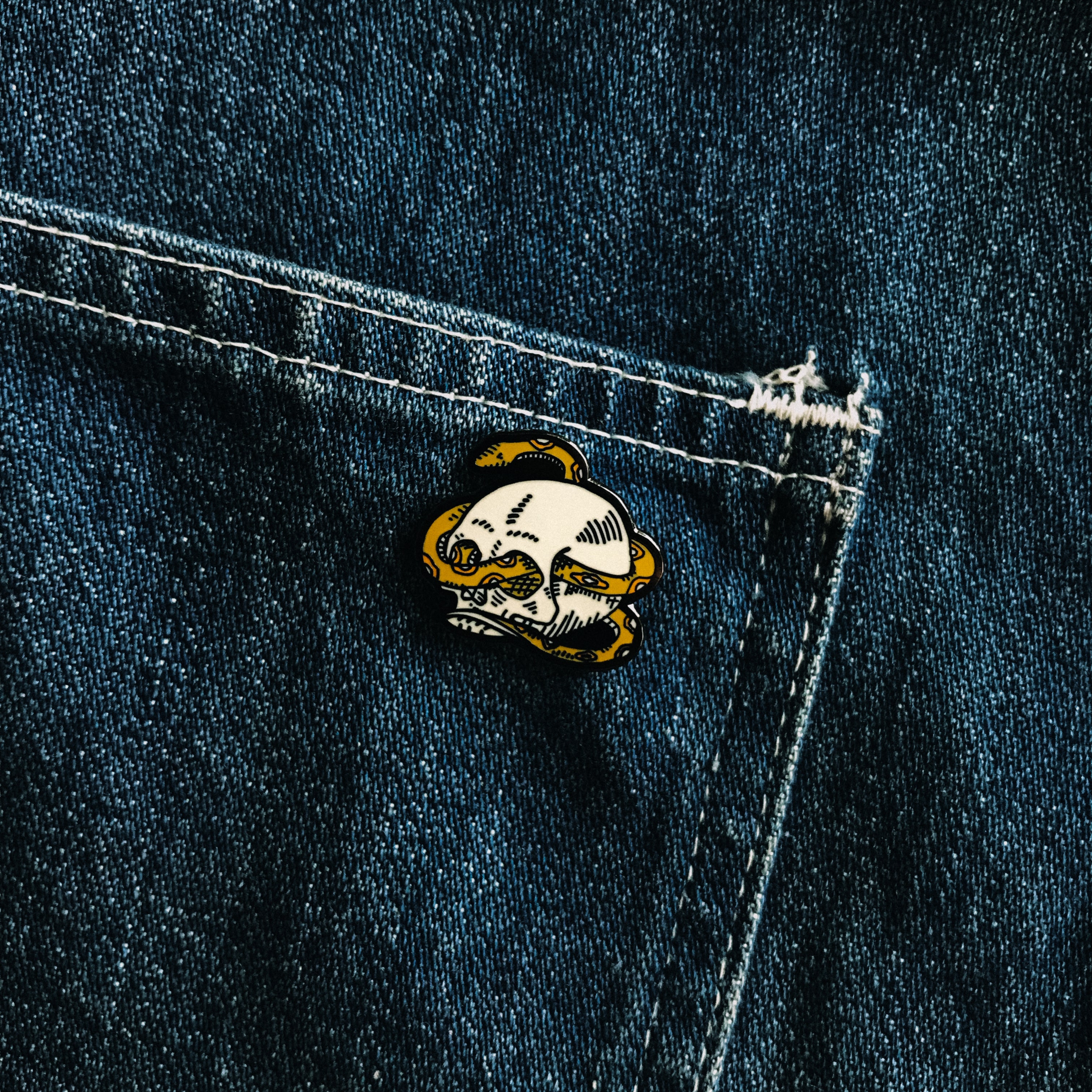 Skull and Snake Enamel Pin – Brooklyn Grooming